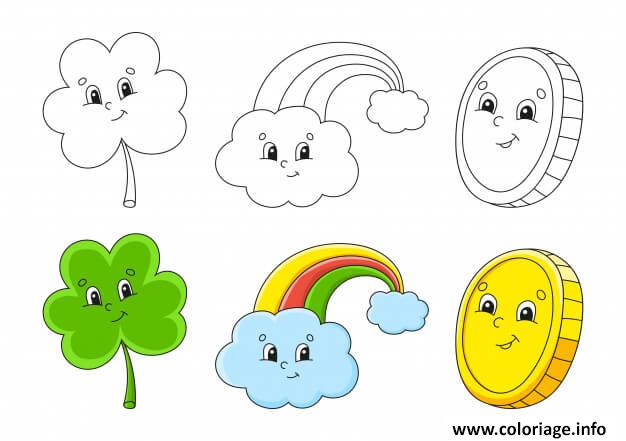 Coloriage fete saint patrick shamrock trefle arc ciel magique piece or ...