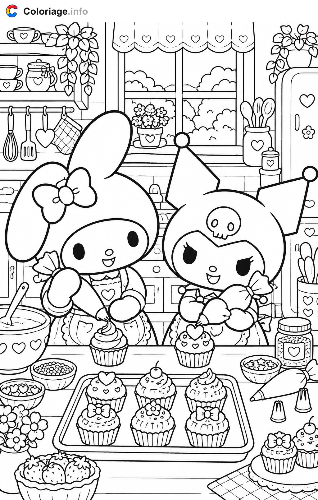 My Melody And Kuromi Baking Together — Coloring Page To Print